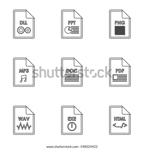 Document Types Icons Set Outline Illustration Stock Illustration 548024422 Shutterstock