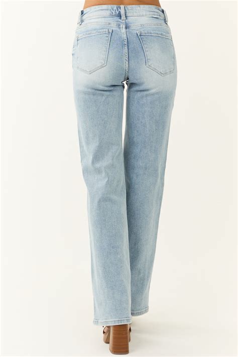 Risen Light Wash Mid Rise Straight Jeans Lime Lush Boutique