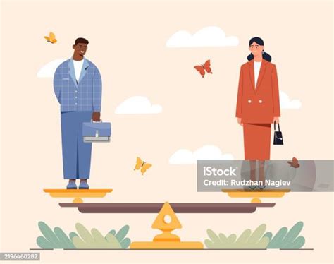 양성 평등 개념 저울에 남자와 여자 관용과 화합 평등 성차별 성차별을 멈춰라 평등한 경력 기회 평면 벡터 일러스트 레이 션 균형에 대한 스톡 벡터 아트 및 기타 이미지