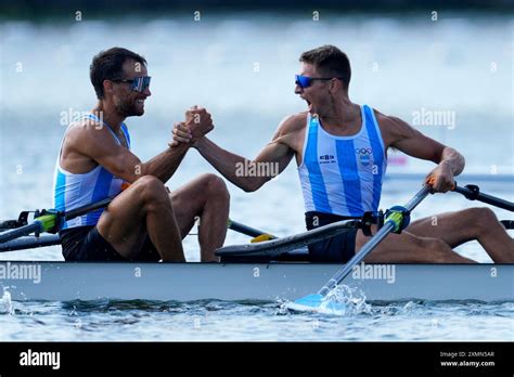 Argentinas Pedro Dickson And Alejandro Colomino React After The Lightweight Mens Double Sculls