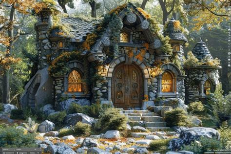 Premium Photo Enchanting Painting Of A Fairy House In The Woods