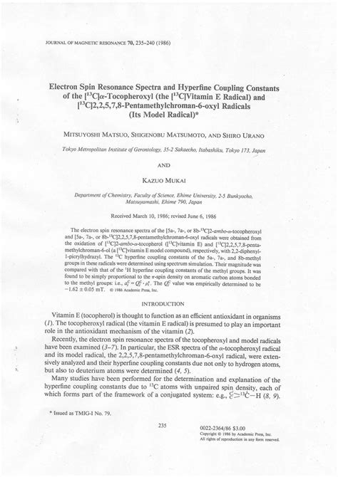 Pdf Electron Spin Resonance Spectra And Hyperfine Coupling Constants Of The [133c]α