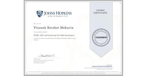 Completion Certificate For Html Css And Javascript For Web Developers Yitawek Mekuria