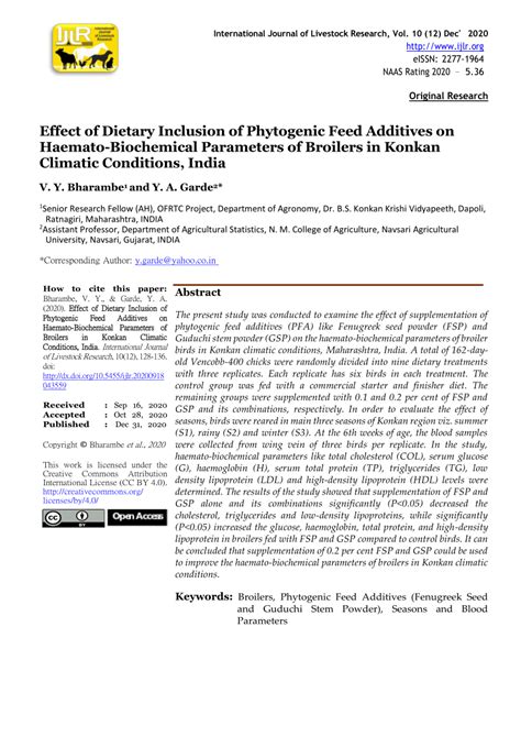Pdf Effect Of Dietary Inclusion Of Phytogenic Feed Additives On Haemato Biochemical Parameters