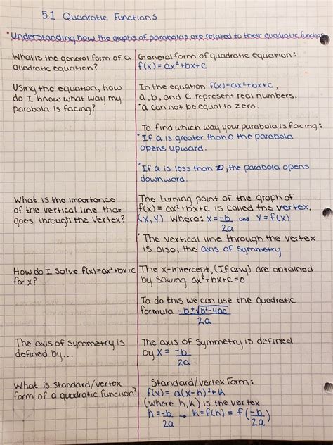 quadratic functions 5 1 page 2 notes