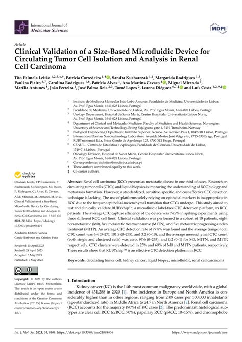 Pdf Clinical Validation Of A Size Based Microfluidic Device For