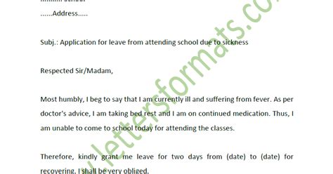 Application To Principal For Leave Of Absence Due To Fever
