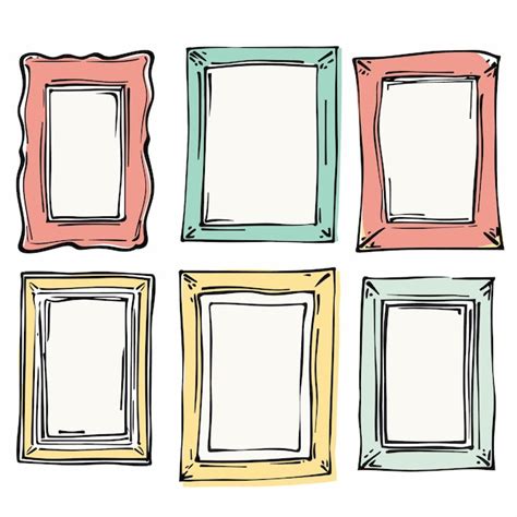 Frames de imagens desenhados à mão em seis cores diferentes estilos de