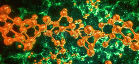 Molecular Structures Illuminated In Vibrant Orange Against A Cosmic