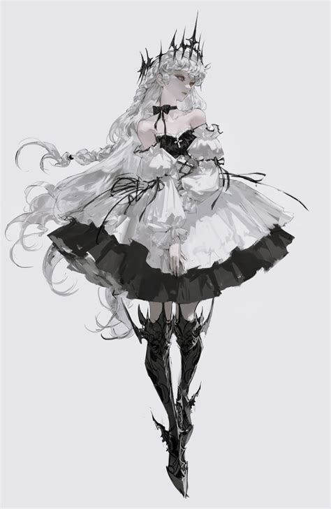 Vlfdus 0 Original Highres 1girl Albino Armored Boots Black Bow