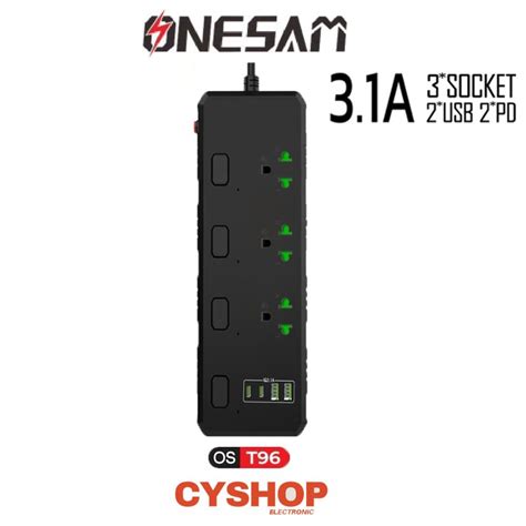 ONESAM ปลกไฟ ยาว 2 5 เมตร สดำ รน OS T96 เตารบ 3 ชอง 2300W PD