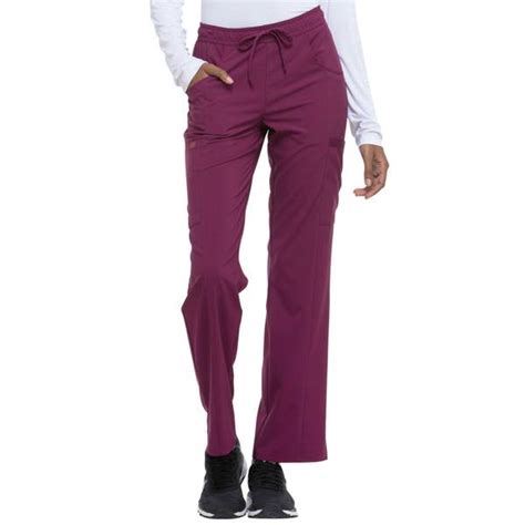 Dickies Womens Mid Rise Straight Leg Drawstring Scrub Pants Wine L