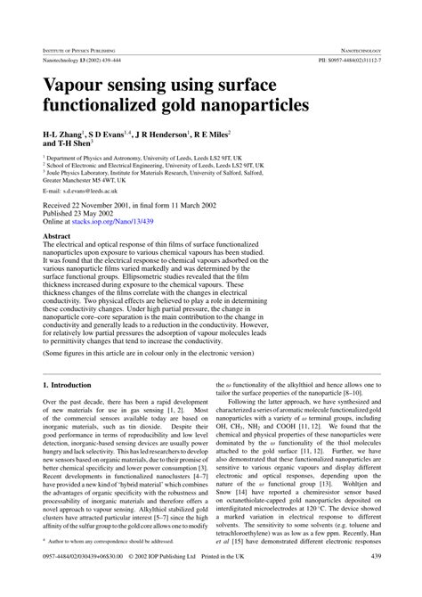 [pdf] Vapour Sensing Using Surface Functionalized Gold Nanoparticles