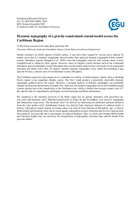 Pdf Dynamic Topography Of A Gravity Constrained Crustal Model Across The Caribbean Region