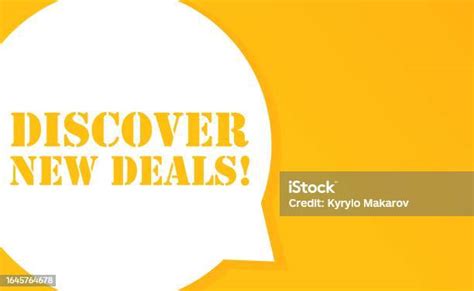 새로운 거래를 발견하십시오 Discover New Deals 텍스트가 있는 말풍선 2d 그림입니다 플랫 스타일 비즈니스를 위한