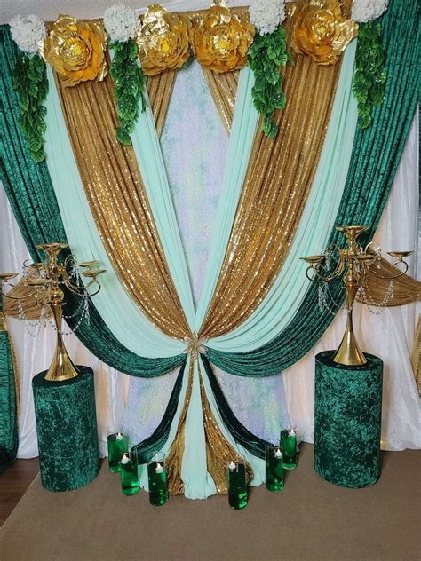 Diy Emerald Green Mint Green White And Gold Backdrop Wedding Church