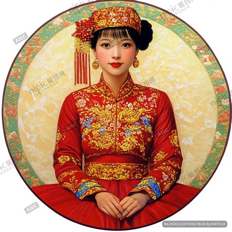 Ai创作图手绘新娘中式新娘 蜡像新娘凤冠霞帔 中式秀禾 秀禾服饰 漫画中式新娘 中式新娘服 秀禾服新娘 新娘中式婚嫁 中式新娘装 盘金龙凤褂 中式新娘头饰 百年好合秀禾喜服 中式新娘服饰 龙凤