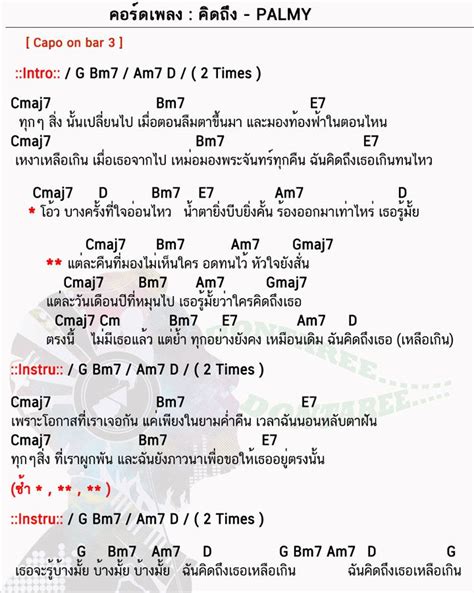 คอร์ดเพลง คิดถึง Palmy คิดถึง คอร์ดกีต้าร์ คอร์ด ง่ายๆ