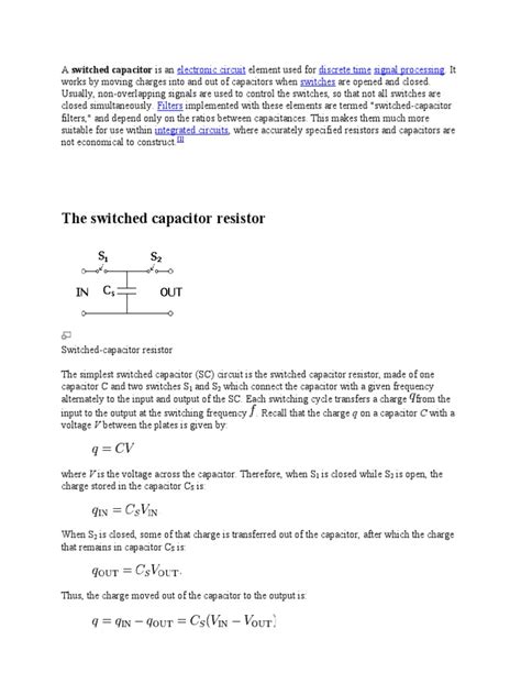 The Switched Capacitor Resistor Electronic Circuit Discrete Time