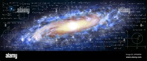 Illustration Of Basic Physics And Mathematics Formulas And Galaxy In Universe Banner Design