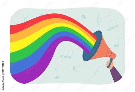 Hand Holding Megaphone With Rainbow Vector Illustration Cartoon