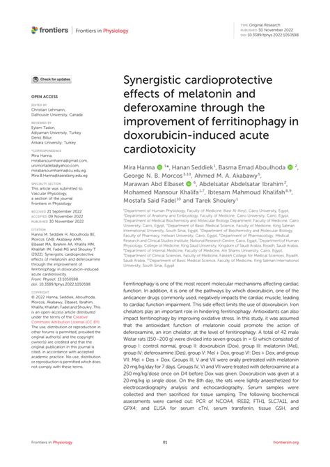 Pdf Synergistic Cardioprotective Effects Of Melatonin And