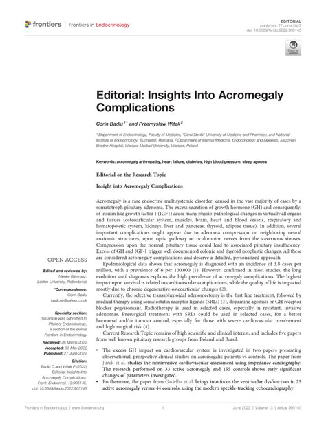 Pdf Editorial Insights Into Acromegaly Complications