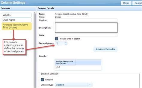 Define Column Details