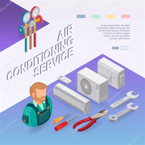 Servicio de aire acondicionado Concepto isométrico de reparaciones