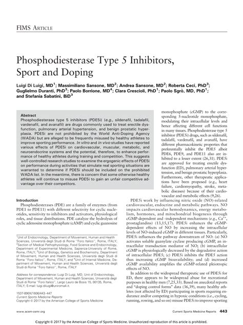 Pdf Phosphodiesterase Type 5 Inhibitors Sport And Doping