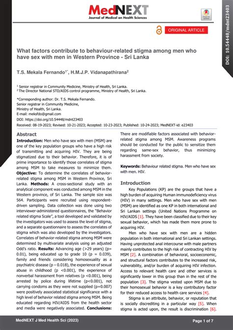 Pdf What Factors Contribute To Behaviour Related Stigma Among Men Who