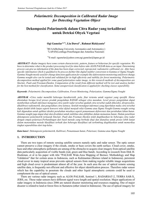 Pdf Polarimetric Decomposition In Calibrated Radar Image For Detecting Vegetation Object