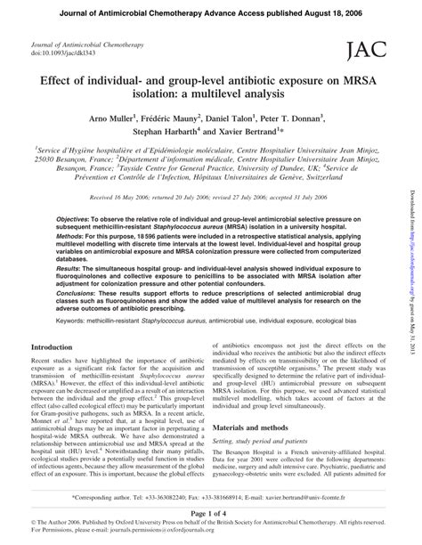Pdf Effect Of Individual And Group Level Antibiotic Exposure On Mrsa