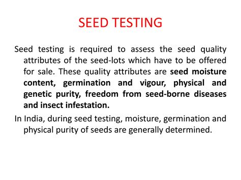 Seed Testing Of Laboratry PPTX Agriculture Industries