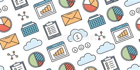 Colorful Business Data Seamless Pattern Infographics Charts And Cloud Computing Stock