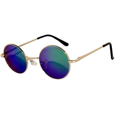 Sunglasses 43mm Metal Round Circle Gold Frame Mirror Blue Green Lens