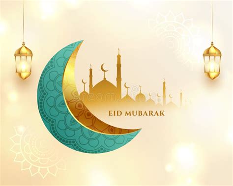 Belo Mobarak Eid Brilhante Fundo Com Lua E Mesquita Realistas