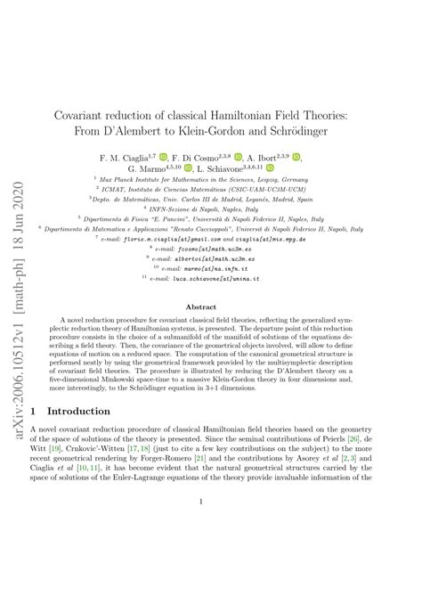 Pdf Covariant Reduction Of Classical Hamiltonian Field Theories From