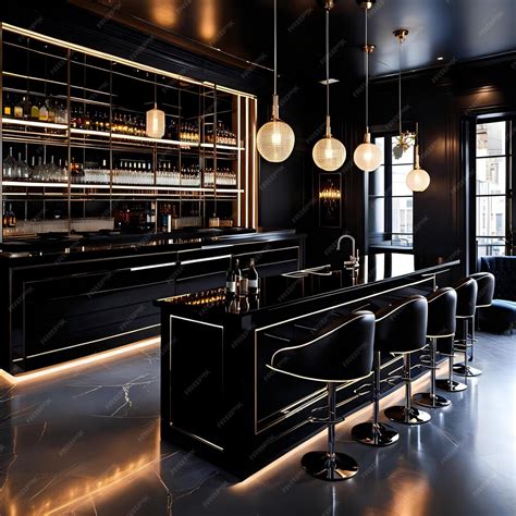 Modern Black Bar Interior Design Premium Ai Generated Image