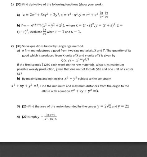 Solved 1 30 Find Derivative Of The Following Functions