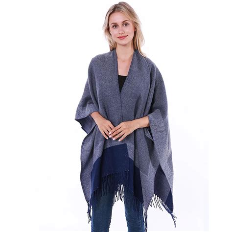 Thick Winter Autumn Knitted Cloak Plus Size Women S Contrast Color