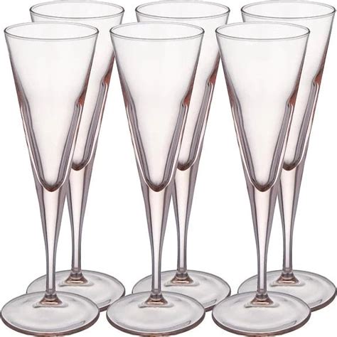Pasabahce V Line Champagne Flute Glass Set 6 Pieces Pink 150ml