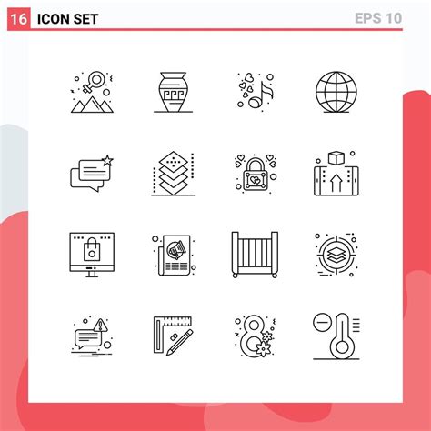 Universal Icon Symbols Group Of 16 Modern Outlines Of Ecommerce World Greece Globe Valentines