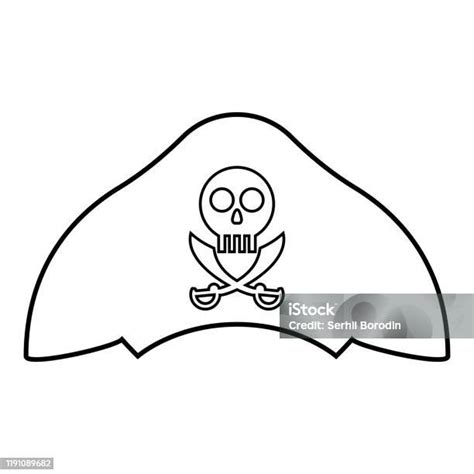 해골과 세이버 커틀라스 아이콘 윤곽 검은 색 벡터 일러스트 플랫 스타일 이미지와 해적 모자 0명에 대한 스톡 벡터 아트 및 기타