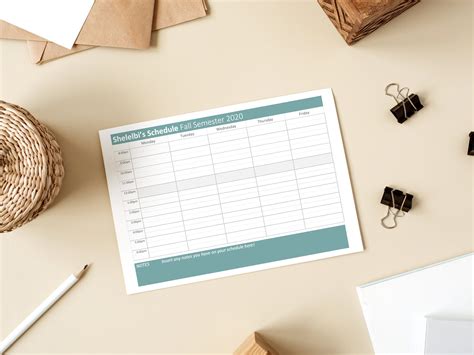 Minimalist Class Schedule Printable Week Calendar Simple Editable Word