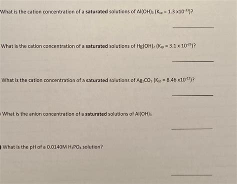 Solved What Is The Cation Concentration Of A Saturated