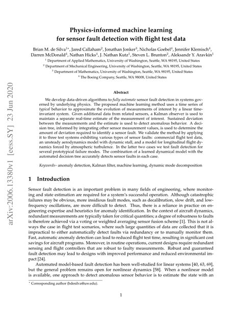 PDF Physics Informed Machine Learning For Sensor Fault Detection With Flight Test Data