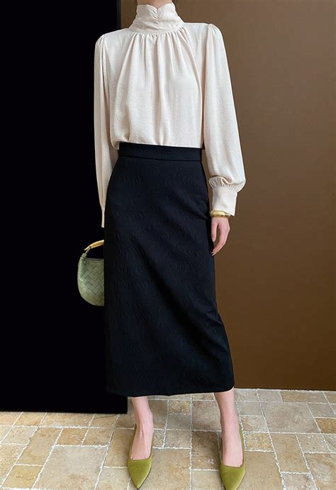 High Neck Puff Sleeve Chiffon Top In Cream Retro Indie And Unique