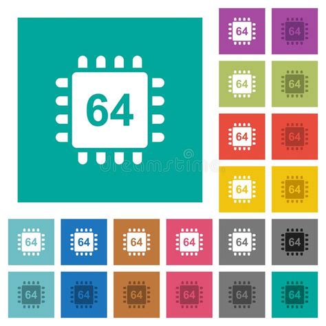 microprocessor 64 bit architecture square flat multi colored icons
