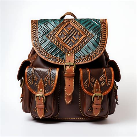 Premium Photo Watercolor Knapsack Leather Earth Tone Beadwork